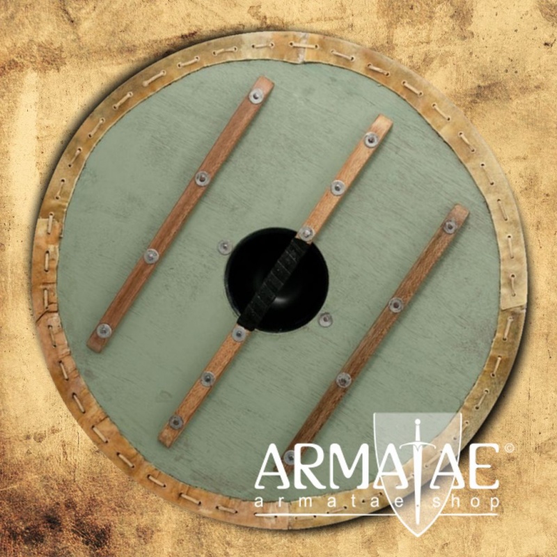 🔶 Wikinger Rundschild Fenrir aus Holz mit Rohhaut Einfassung